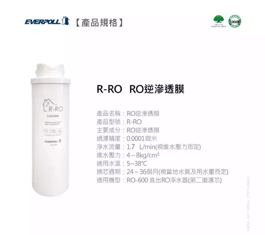 【愛科濾淨】RO-600 R-RO 逆滲透膜 RO600|淨水器-彰鴻淨水生活館